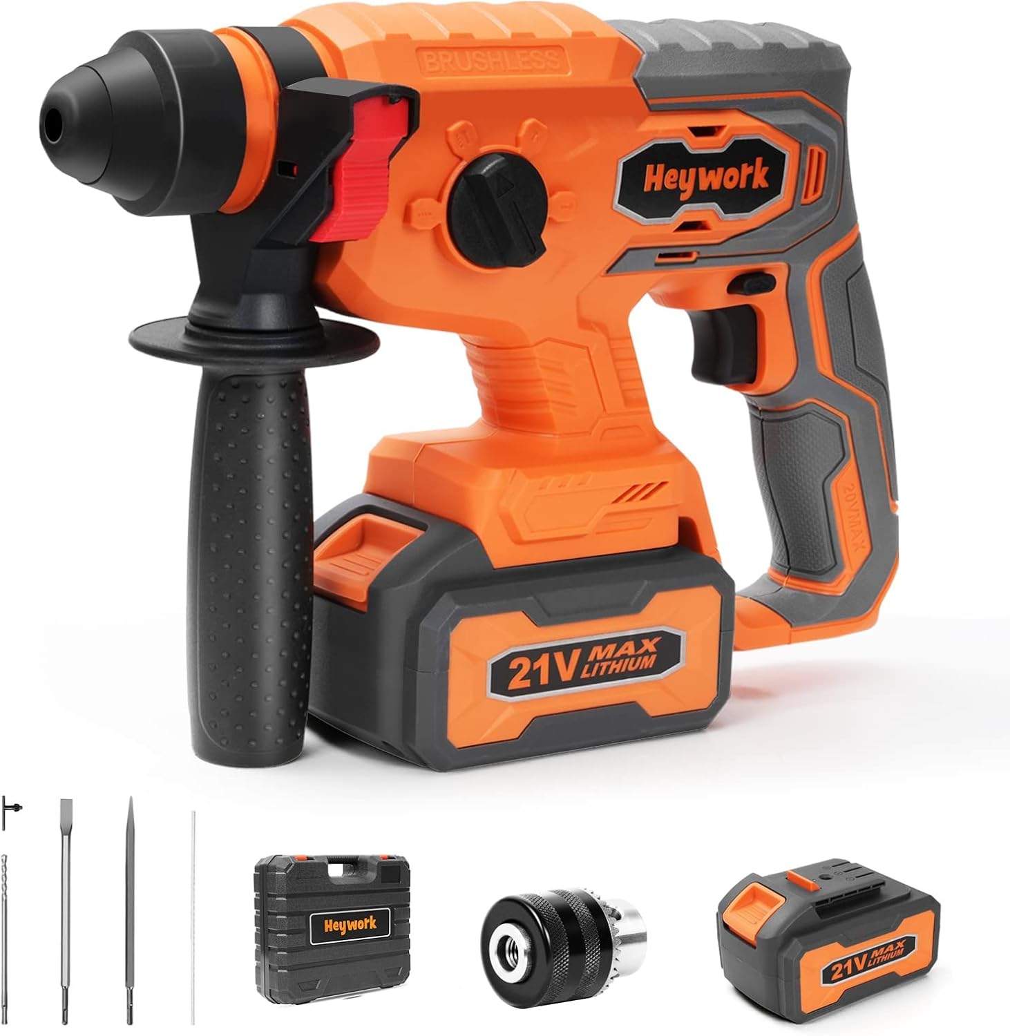 Heywork Cordless Rotary Hammer Drill, 4 Modes Variable Speed and ...