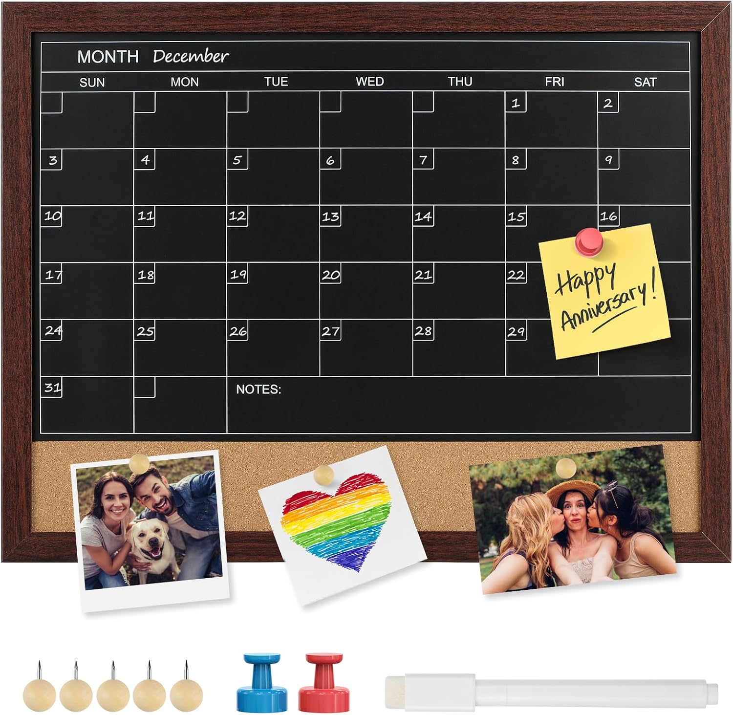 Amazon.com: MaxGear Magnetic Chalk Board Calendar Corkboard Como 17" x ...