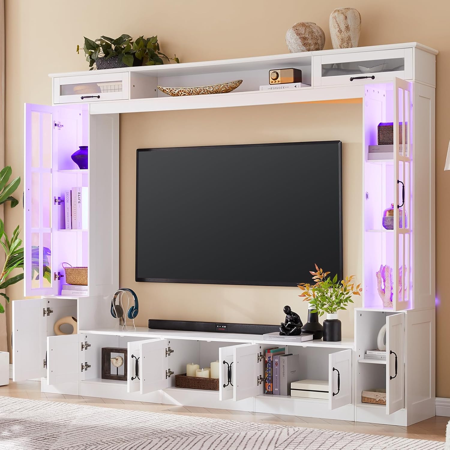 Amazon.com: LUXOAK 98 Inch Wall Unit Entertainment Center with LED ...