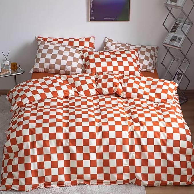 Amazon.com: CLOTHKNOW Burnt Orange Gird Comforter Set Queen Terracotta ...