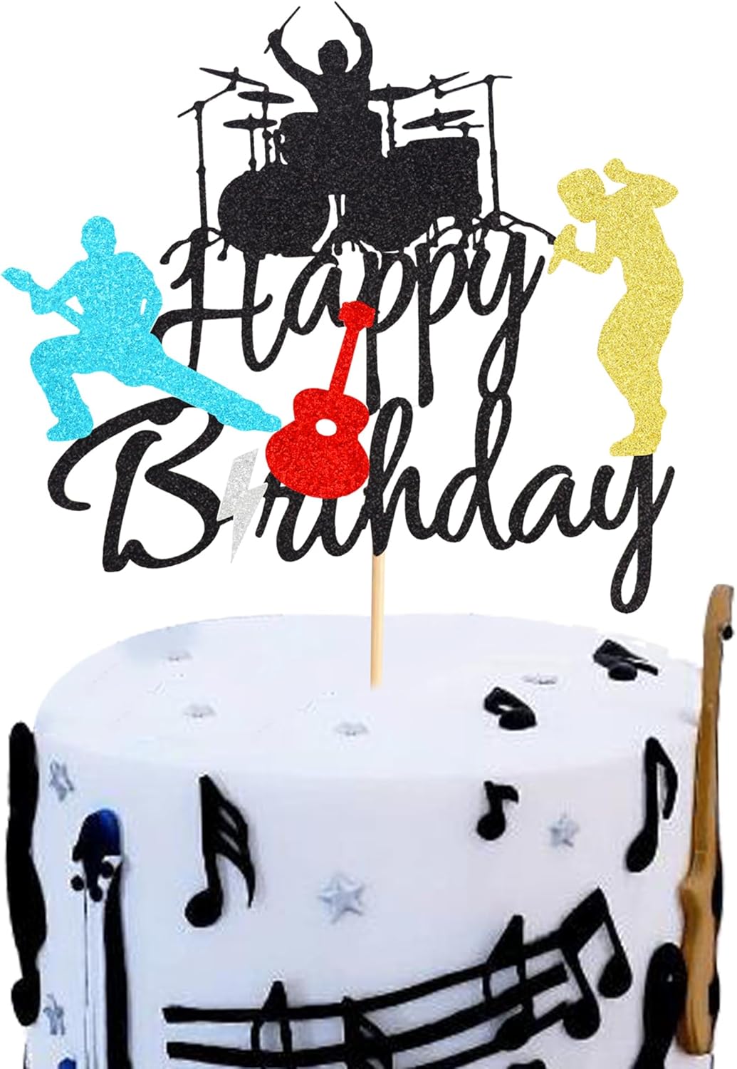 Amazon.com: Arthsdite Happy Birthday Band Cake Topper-Drum Set Guitar ...