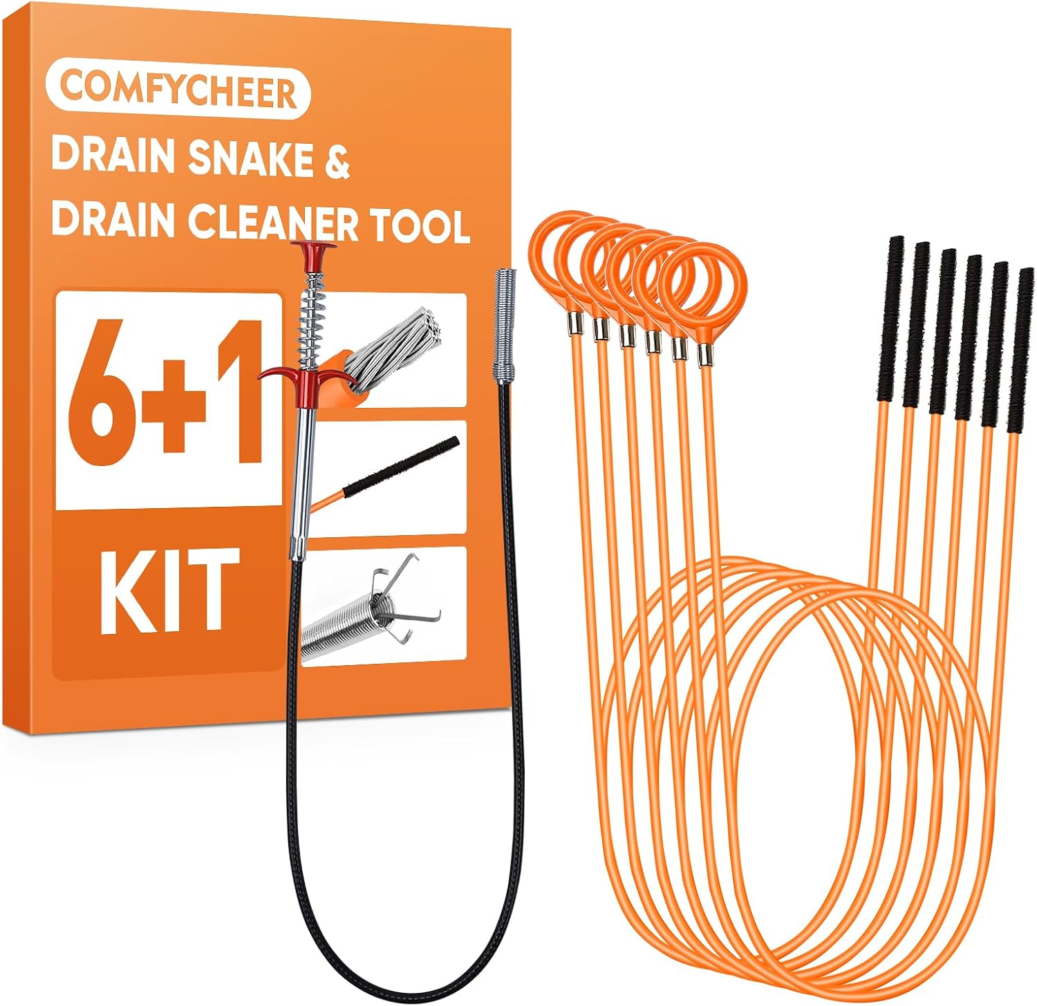 Comfycheer 51inch Drain Hair Remover(6pack),34inch Drain Clog Remover ...