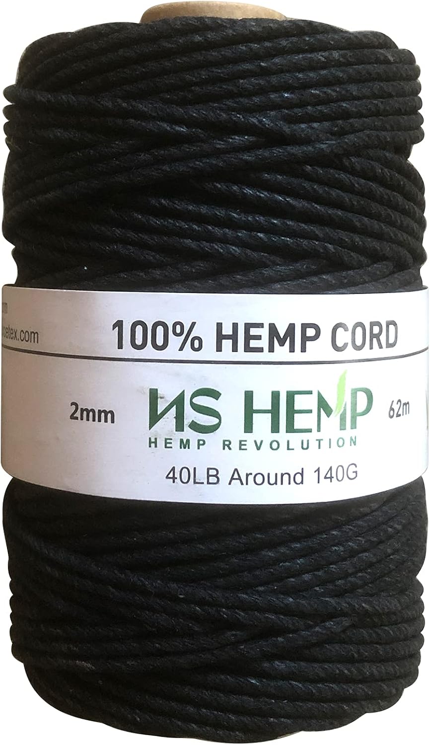 Amazon.com: NS HEMP 100% Hemp String Hemp Twine 2MM 205 Feet (40# Black ...