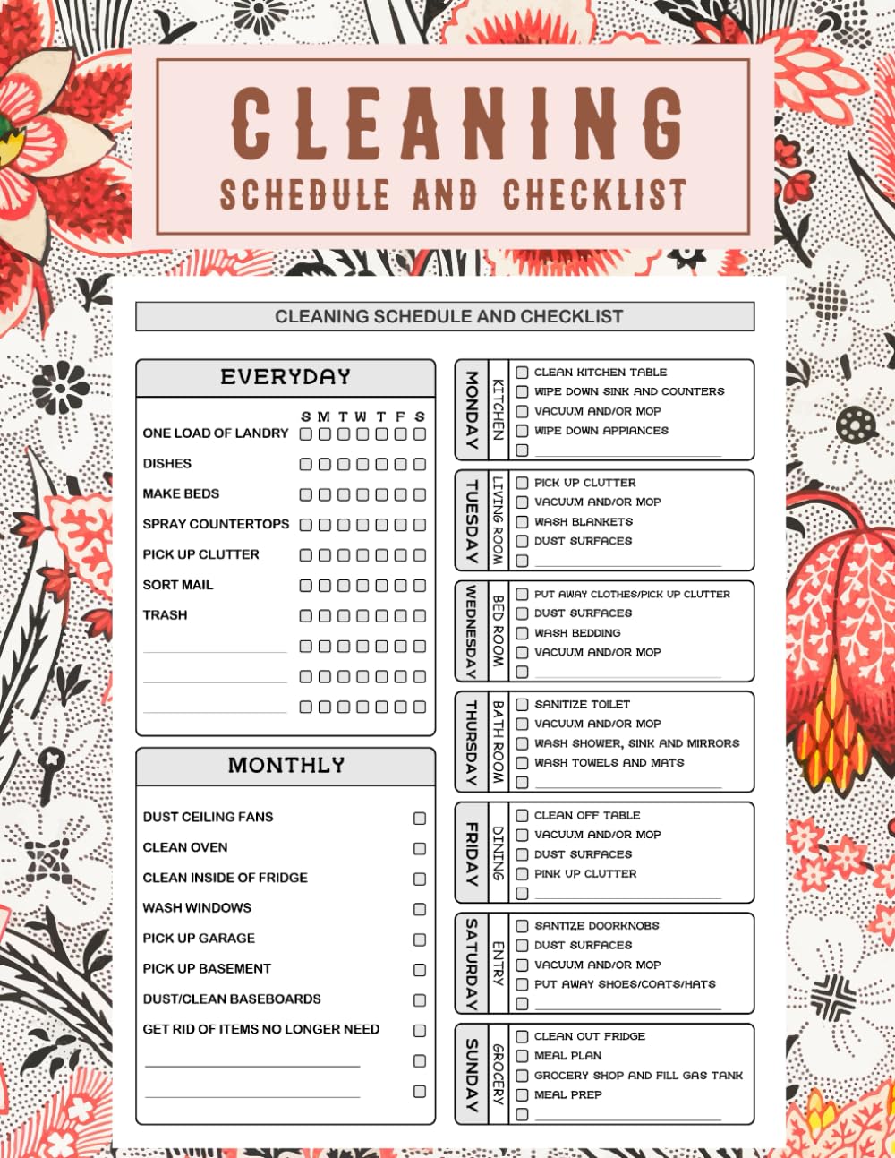 Cleaning Schedule and Checklist: cleaning schedule and checklist ...