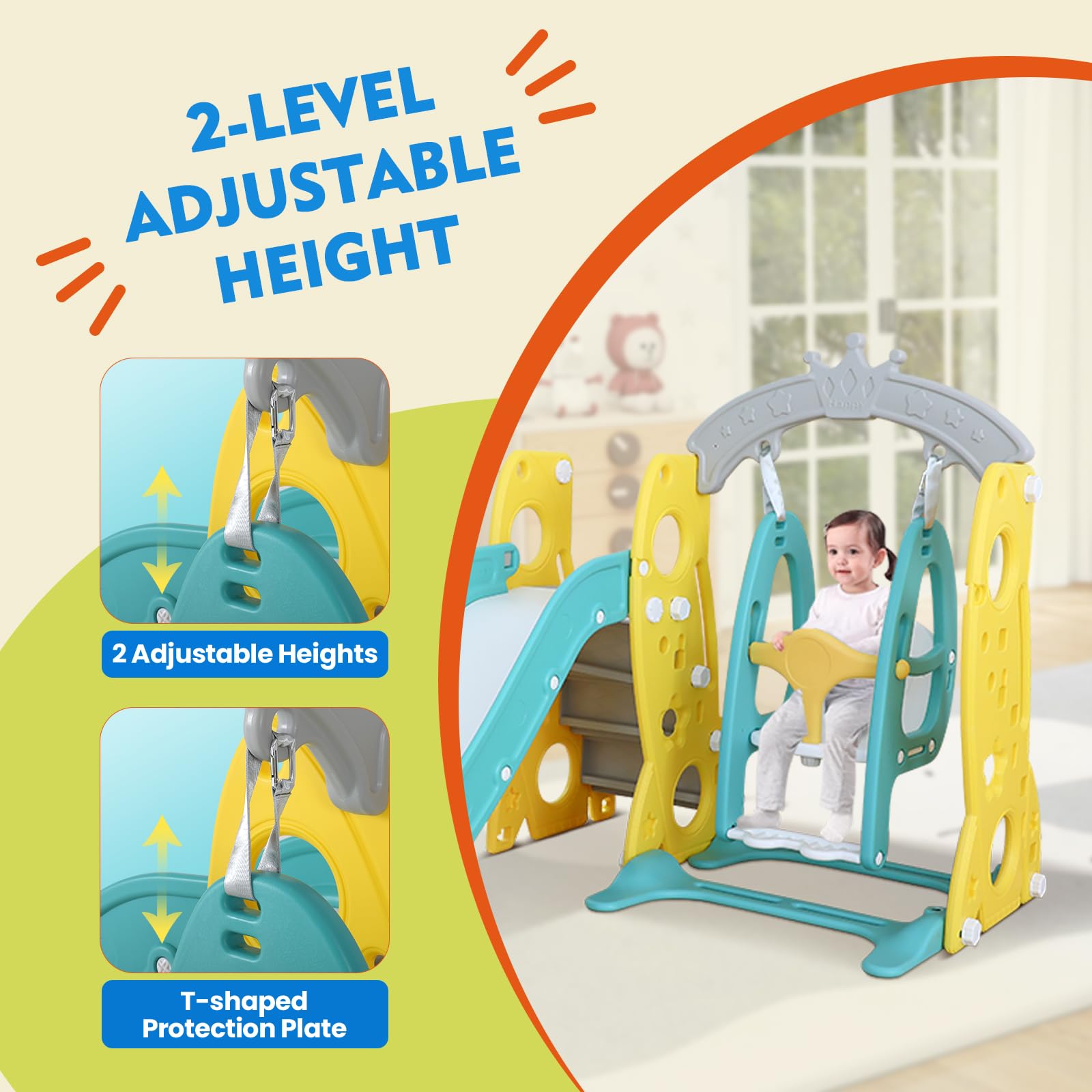 Snapklik.com : Ultimate 4-in-1 Toddler Slide Swing Set - Adjustable Height