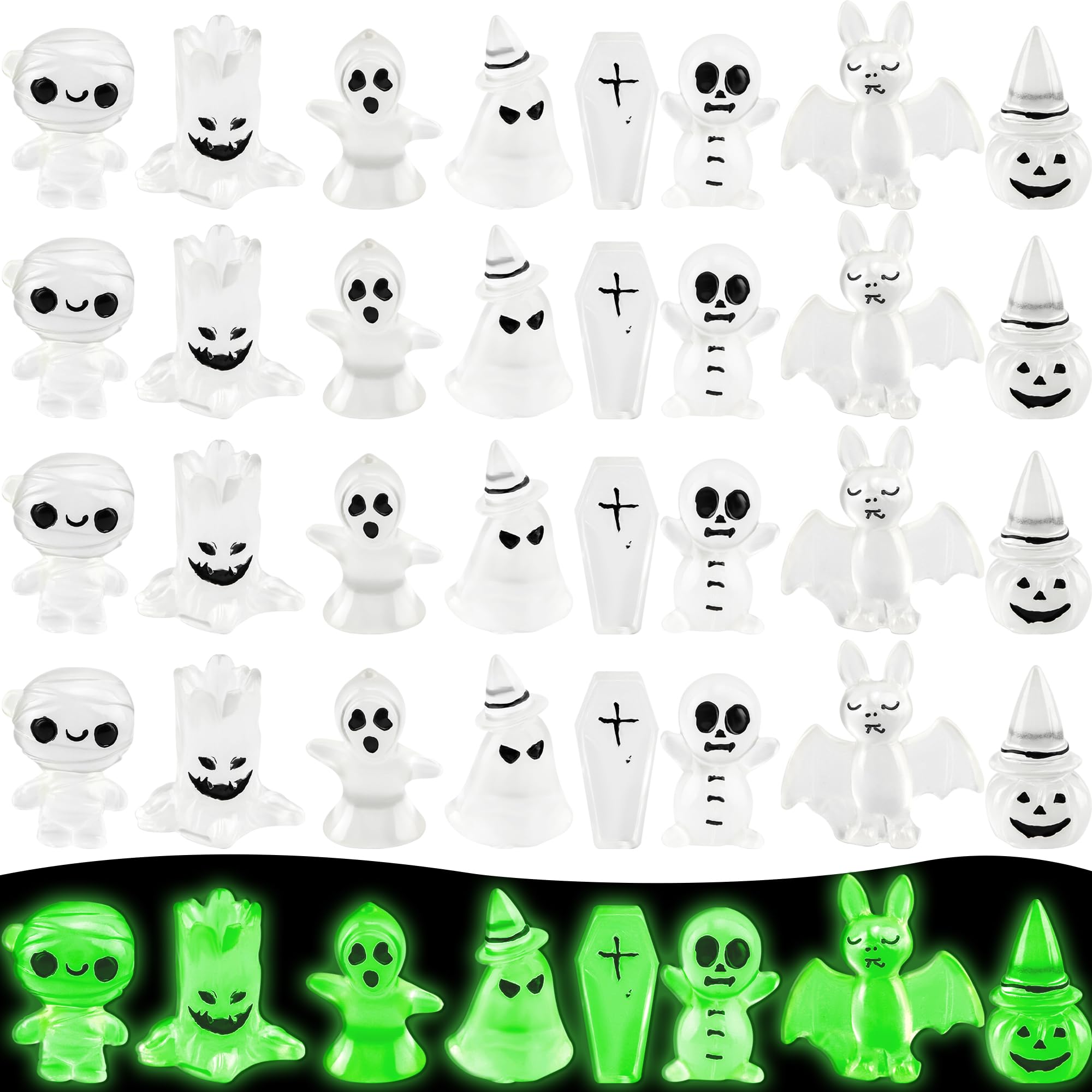 40 Pcs Halloween Mini Luminous Ghost Figurines Glow in The Dark Ghost ...