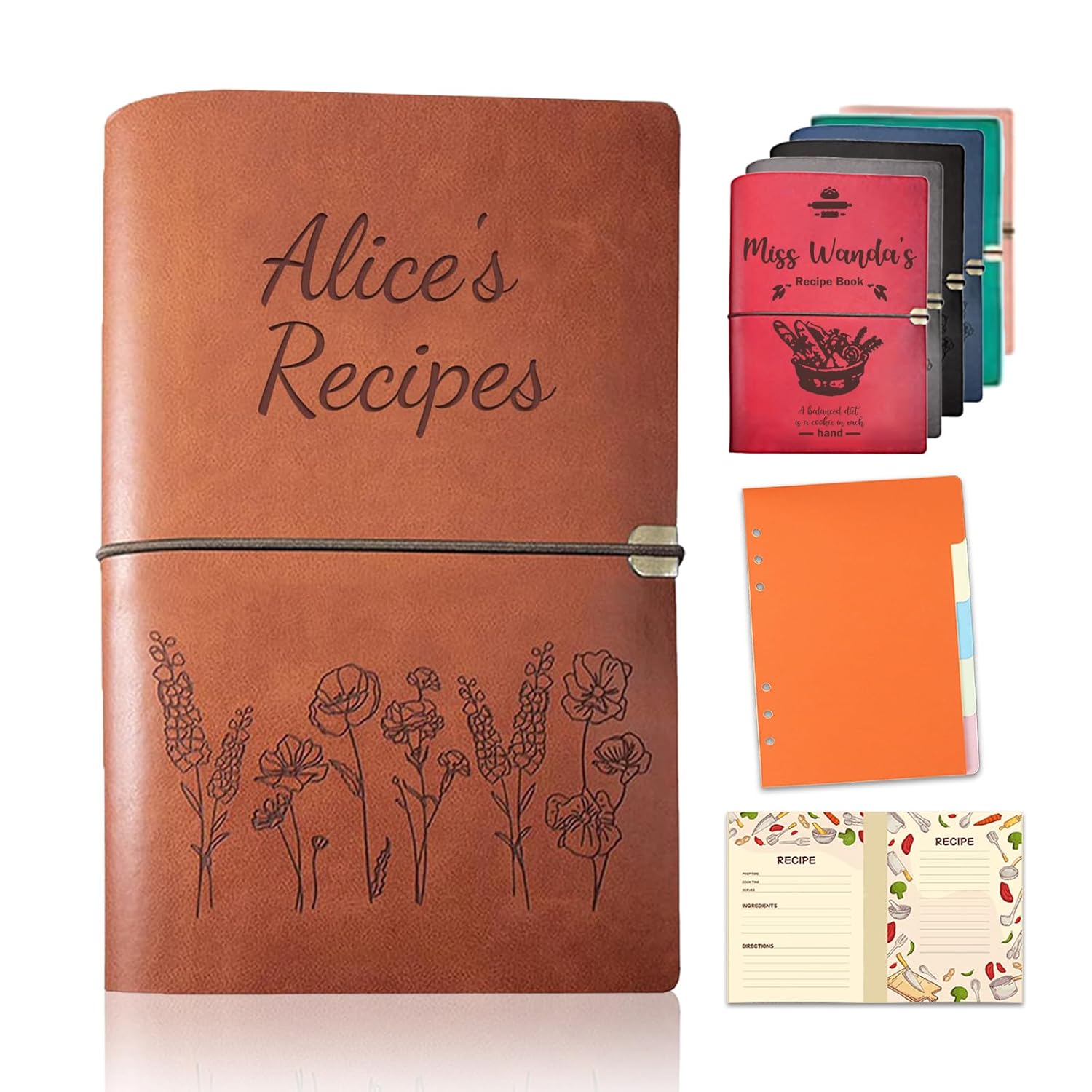 Amazon.com: Handmade Leather Recipe Book, Personalized Engraving Name ...