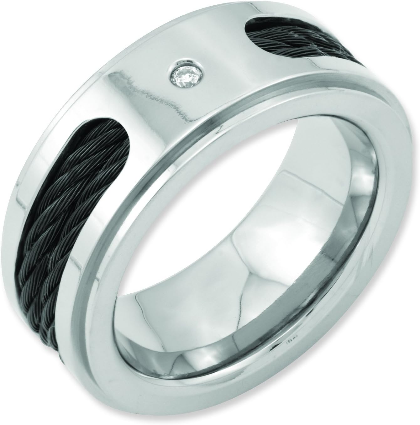 Amazon.com: Titanium Black Cables W/Diamond 10mm Polished Band, Size 11 ...