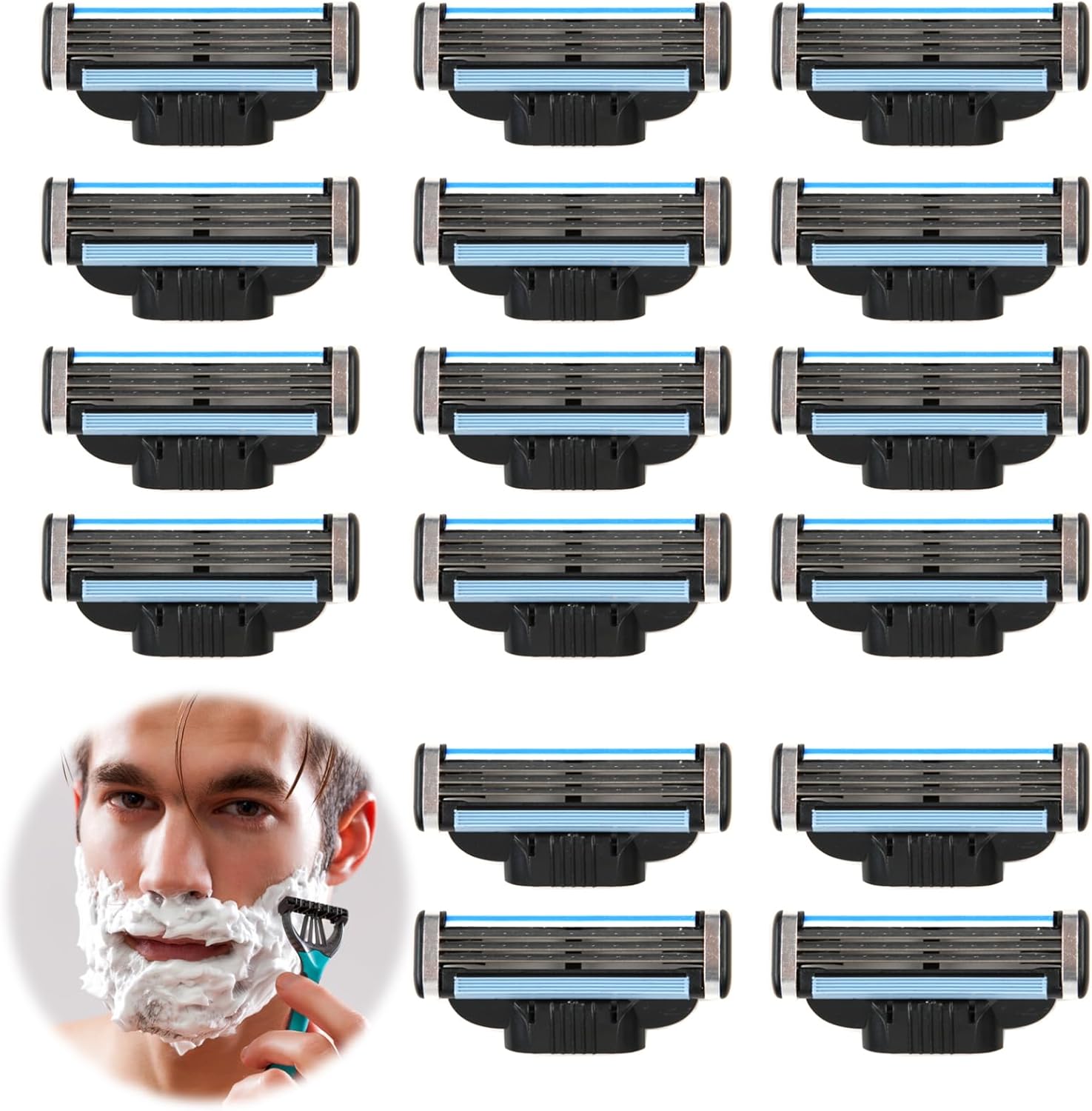 16 Pack Men's Razor Blades Refills, Replacement 3-Layer Spare Razor ...