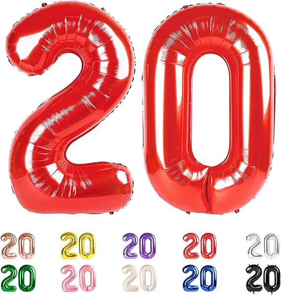Amazon.com: 20 Number Balloons, 20th Birthday Decorations for Women Men ...
