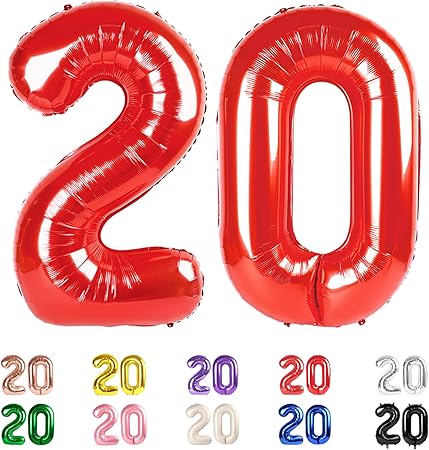 Amazon.com: 20 Number Balloons, 20th Birthday Decorations for Women Men ...