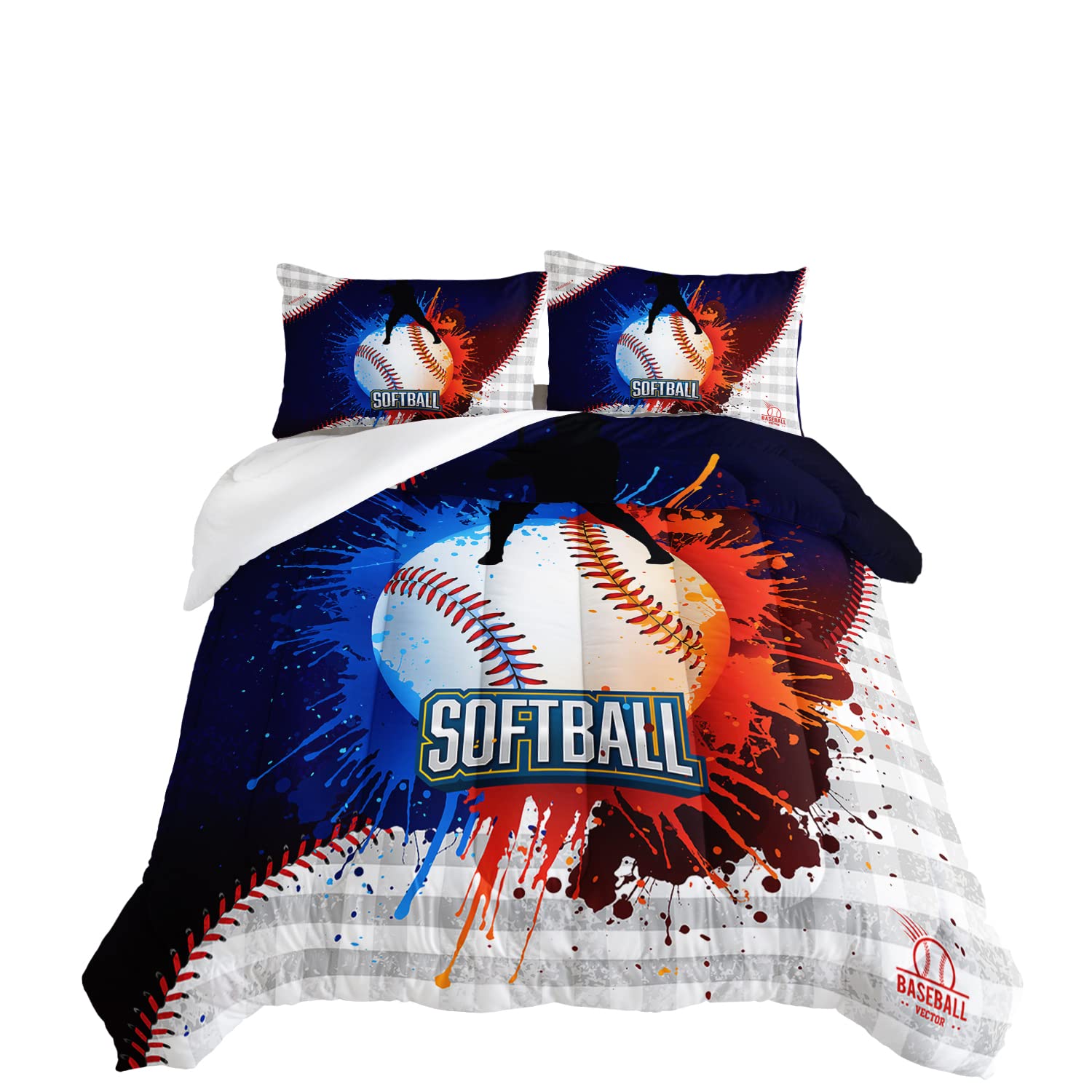 HOSIMA Baseball Comforter Set for Boys Kids Teens,Softball and Color ...