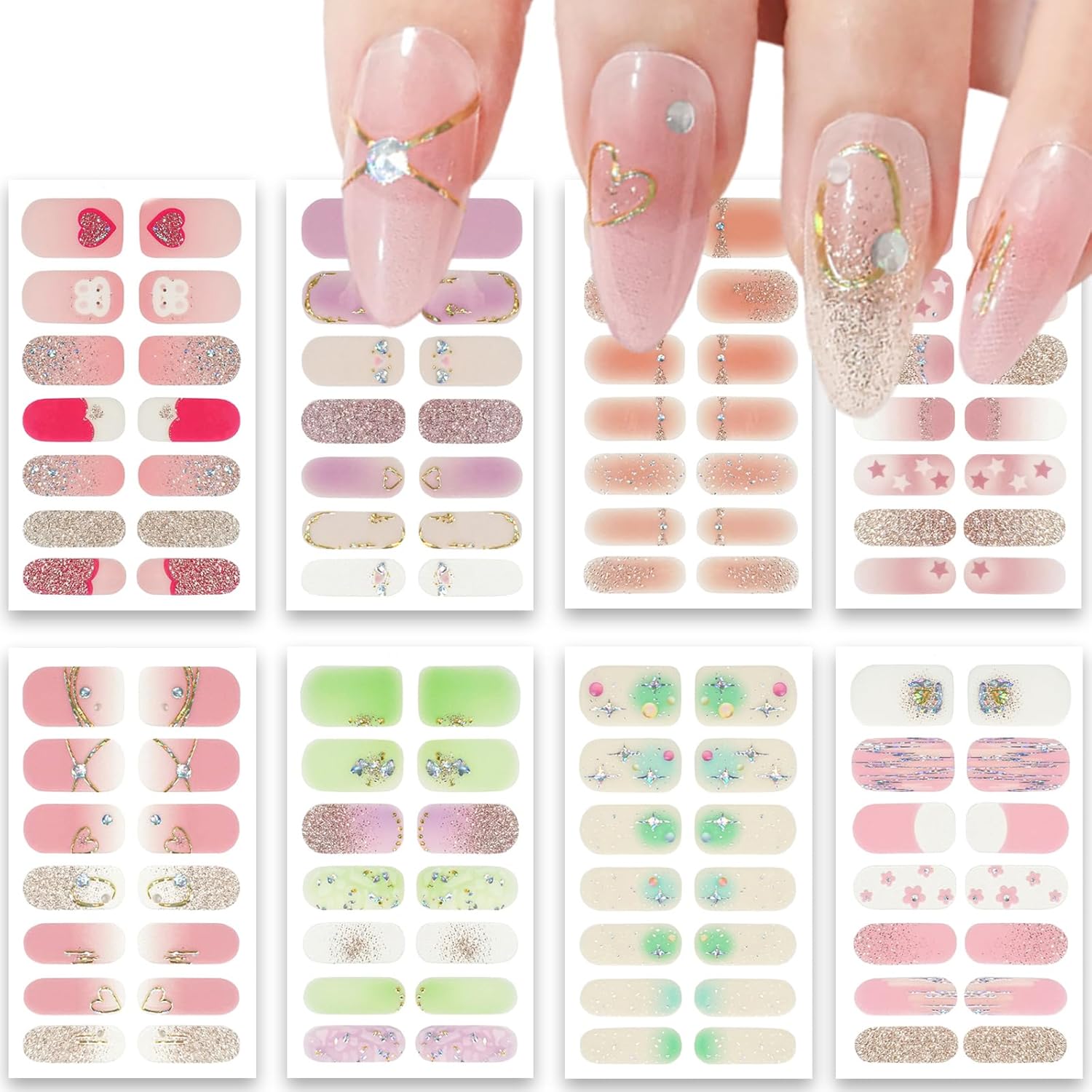 Amazon.com: 8 Sheets Glitter Nail Wraps Full Wrap Nail Stickers ...