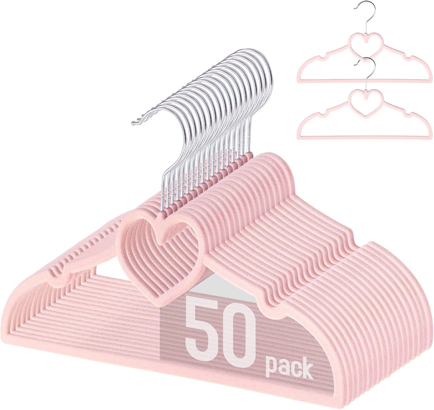 Amazon.com: 50 Pack Kid Velvet Hangers - 13inch Pink Heart Felt Hangers ...