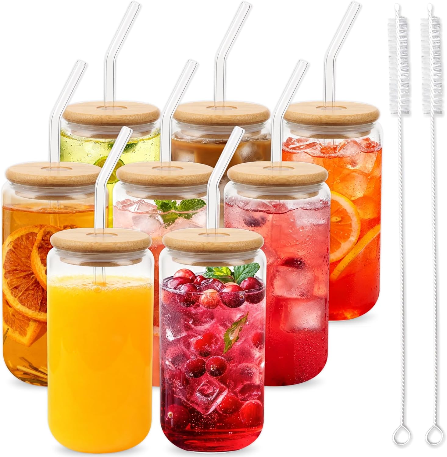 Amazon.com: Alotpower Borosilicate Glass Cups with Lids and Straws, 16 ...