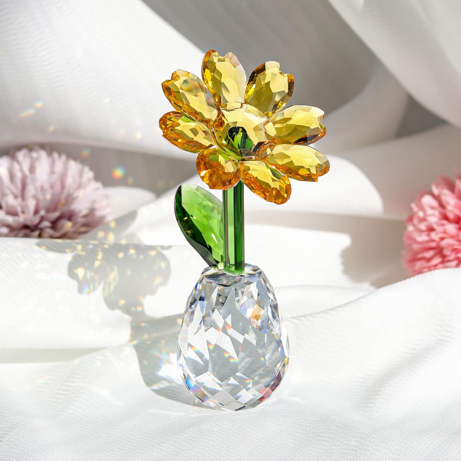 Amazon.com: LSHAI Crystal Sunflower Figurine Art Glass Crystal ...