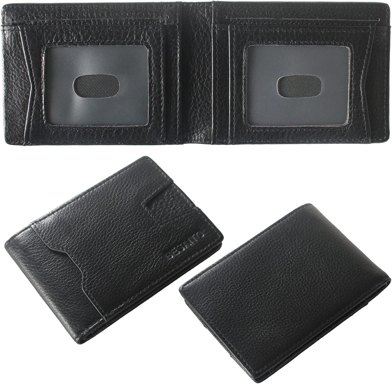 Amazon.com: BESAITO RFID Blocking Top Grain Leather Slim Bifold Wallet ...