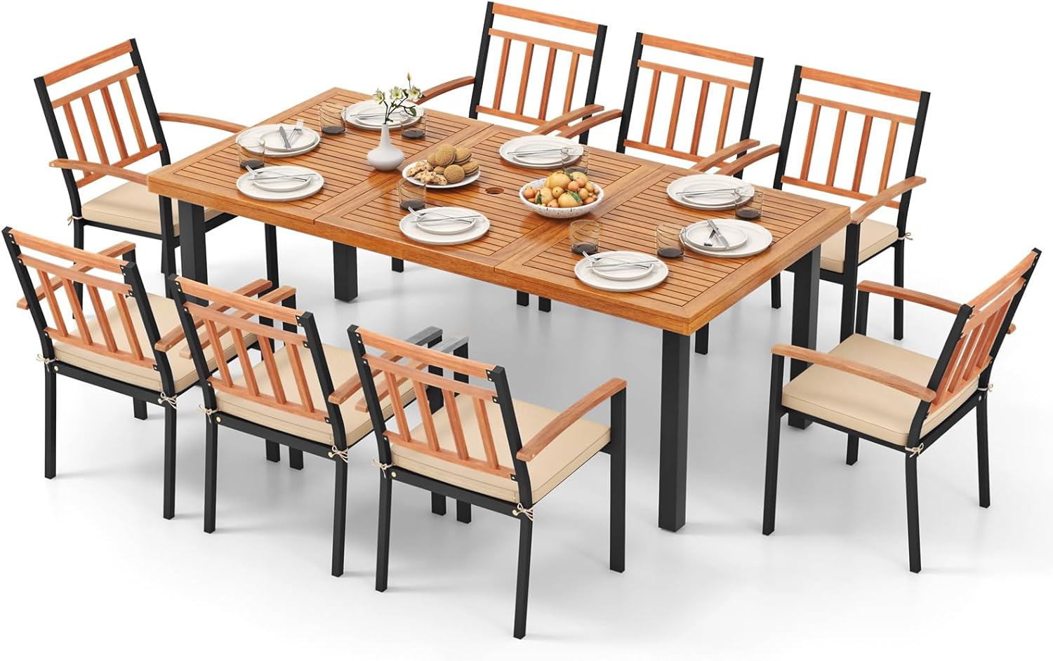 Amazon.com: Tangkula 9 Pieces Patio Dining Set, Outdoor Acacia Wood ...