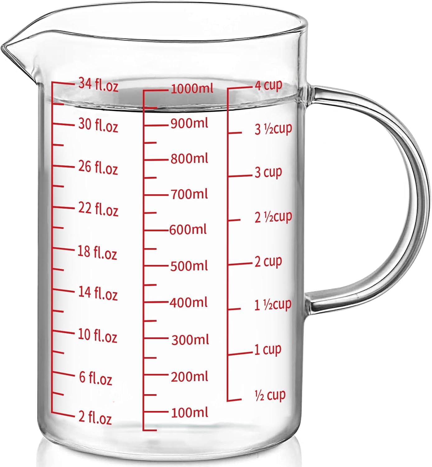 Luvan 34 oz/1000 ml/4 Cups Glass Measuring Cup, Liquid Measuring Cup ...