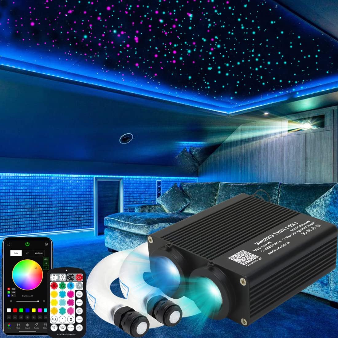AZIMOM 2022Upgraded Dual Color 32W Fiber Optic Star Ceiling Kits ...
