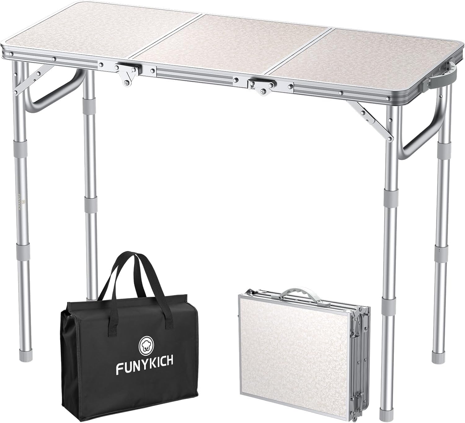 Amazon.com: FUNYKICH 3ft Folding Camping Table with 3 Adjustable Height ...