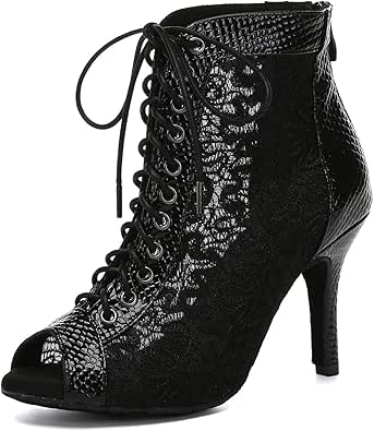 Amazon.com | ZYXWVU Women's Ballroom Dance Boots Mesh Lace up Salsa ...