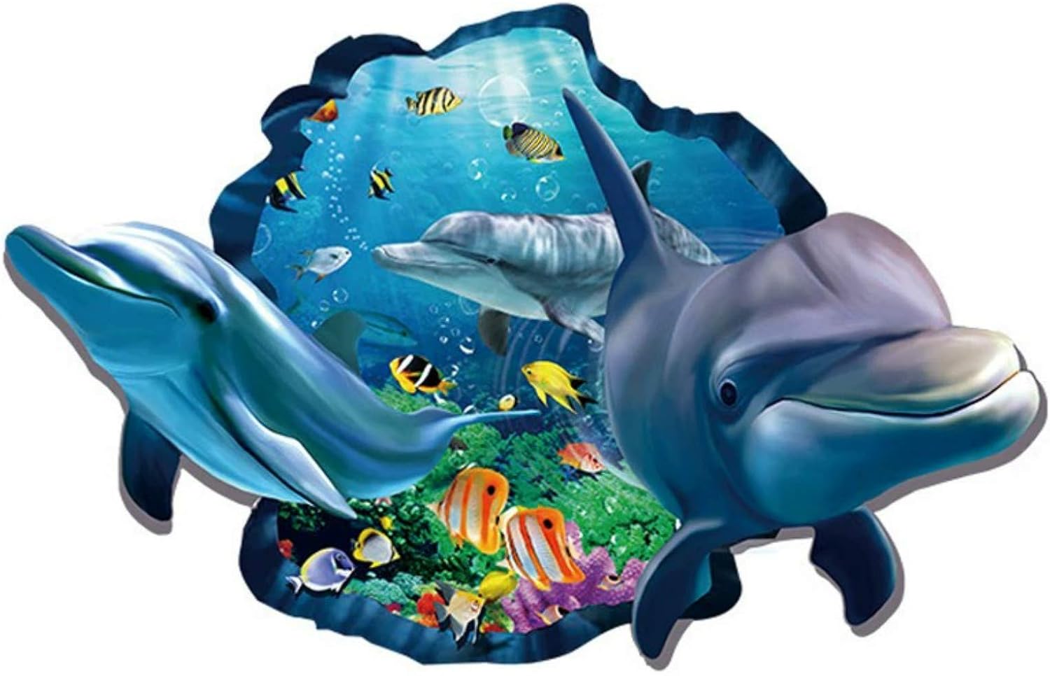 Amazon.com: Ocean World Wall Stickers, 3D Blue Dolphin 3D Shark Broken ...