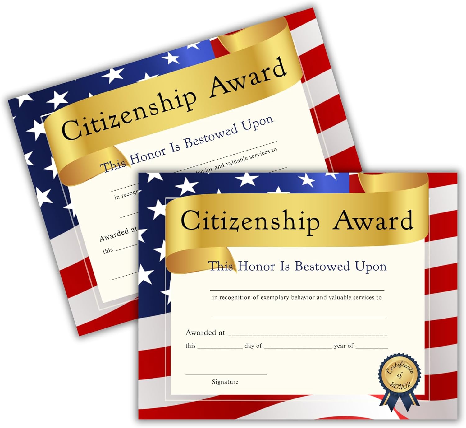Citizenship Award Certificate of Service 50pk 8.5x11” American Flag of ...