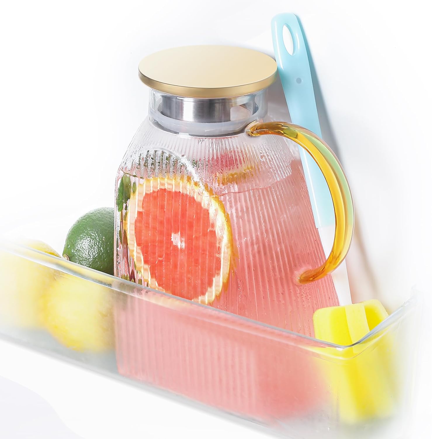 Amazon.com: Glass Pitcher with Lid for Fridge Side Door, 63OZ Glass ...