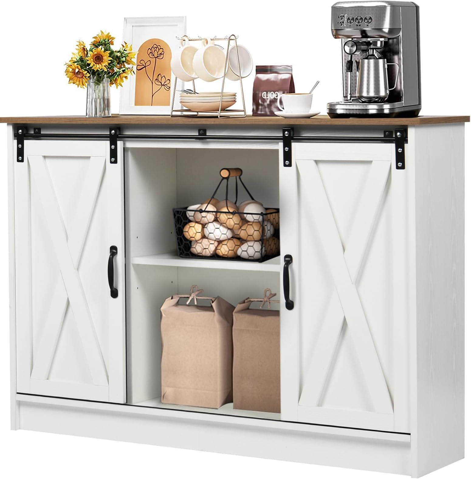 Amazon.com: Farmhouse Coffee Bar Cabinet, 58 Inch Kitchen Buffet ...