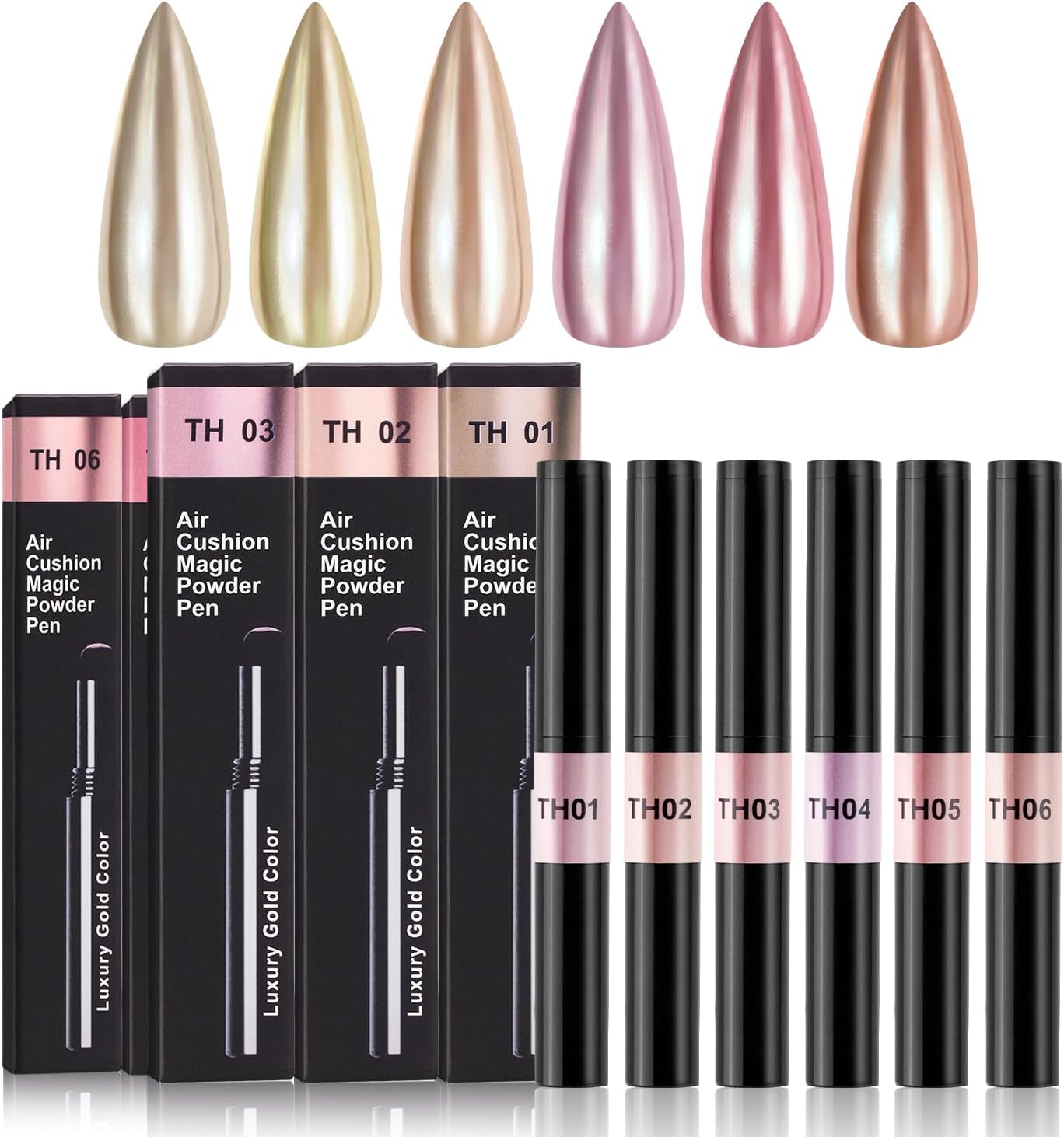 BISHENGYF Rose Gold Chrome Nail Powder Pen-6 PCS Metallic Nail Chrome ...