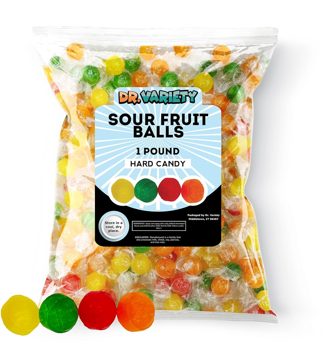 Amazon.com : Assorted Fruit Sour Balls Hard Candy (1lb) - Bulk Sour ...