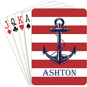 Amazon.com: Personalized Nautical Anchor Stripes Playing Cards Custom ...