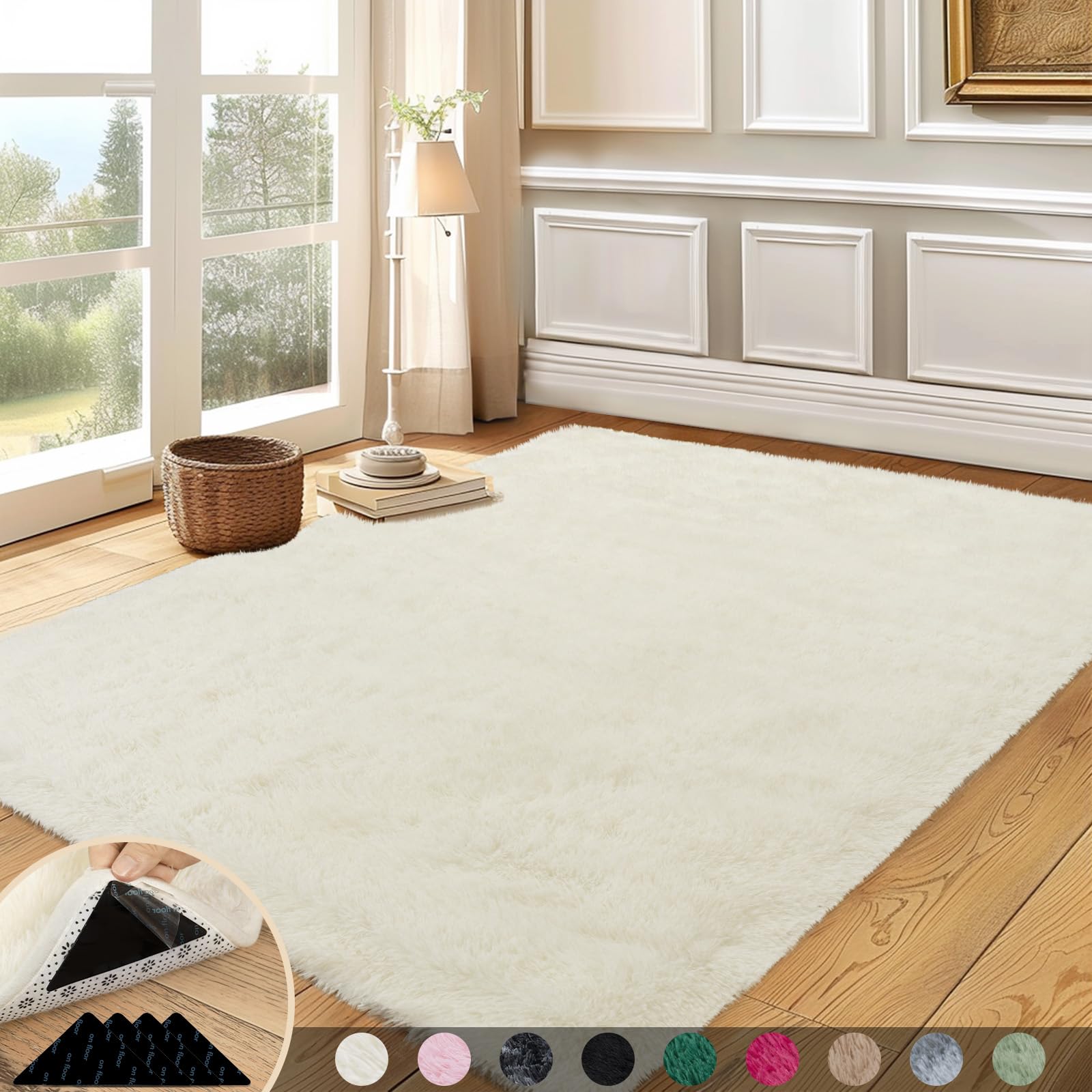 Amazon.com: Mugorn 5x7 Rugs for Living Room, Large Fluffy Cream White ...