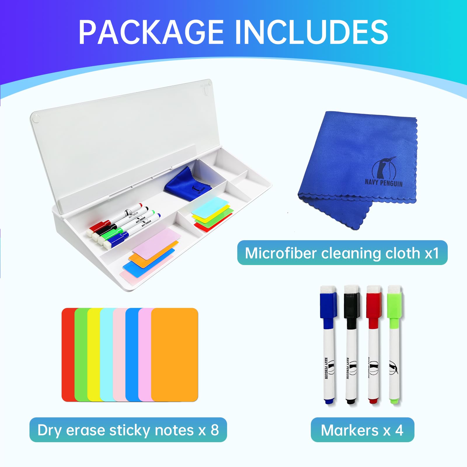 Snapklik.com : Desktop Whiteboard Set - Small Glass Desk Dry Erase Board