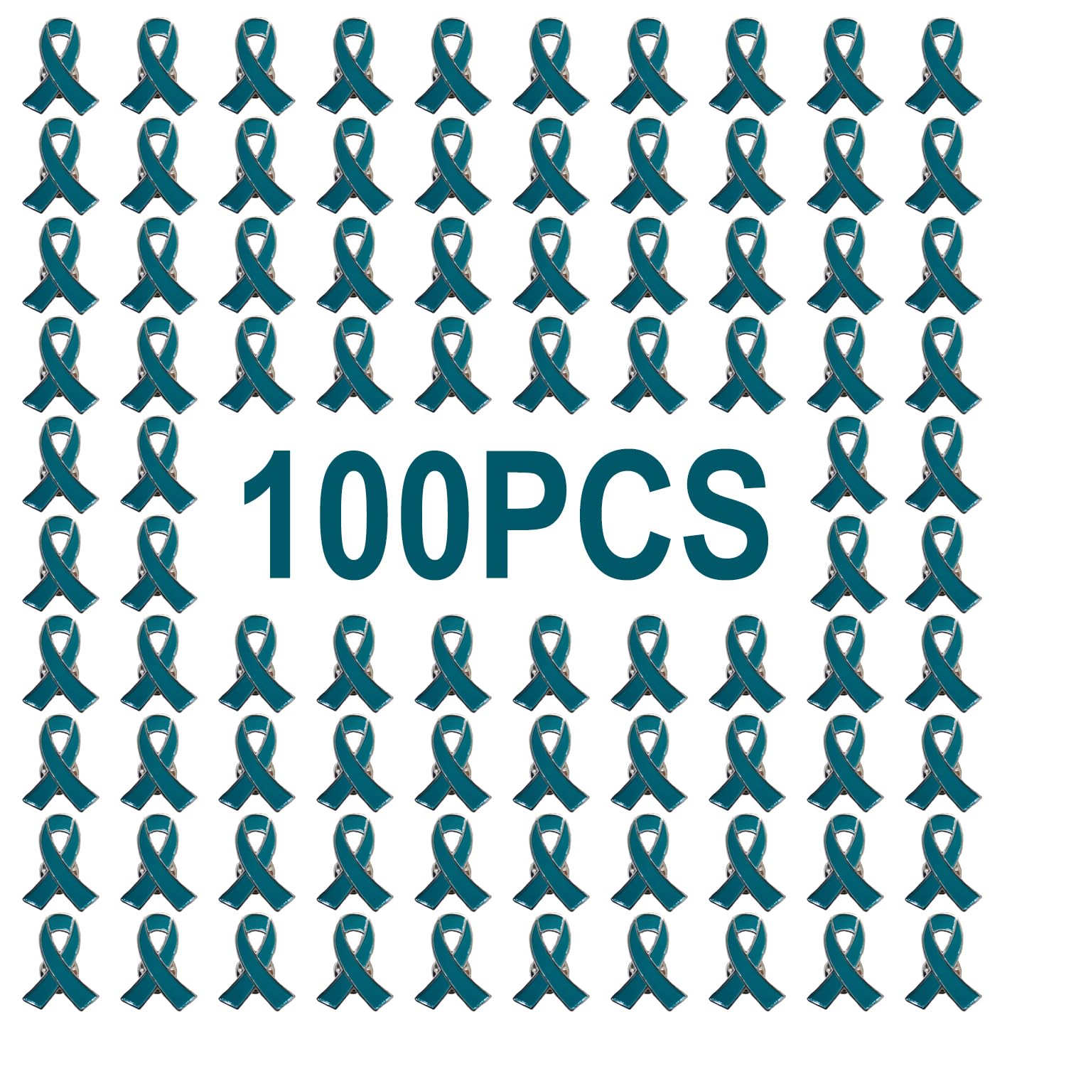 Amazon.com: 100pcs Teal Ribbon Pins Cervical Ovarian Cancer, Substance ...