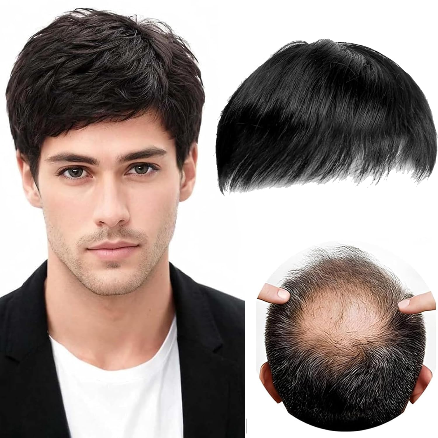 Amazon.com : YihuaTop Men's Short Toupee - Breathable Wig, Black ...