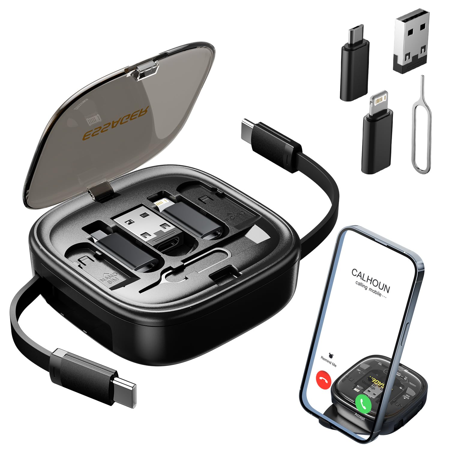 ESSAGER Multi USB Adapter Retractable Charging Cable Kit,USB C to ...