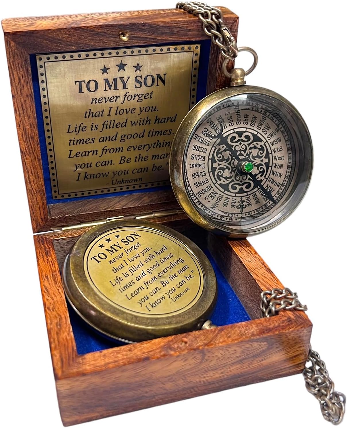 Amazon.com : Brass Engraved Compass with Wooden Box Vintage Style ...