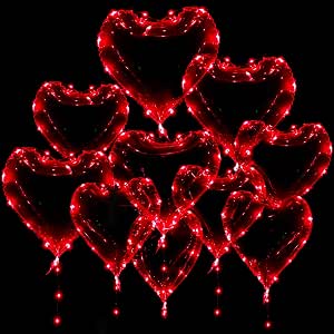 Amazon.com: 10 PCS Light Up Heart Led Balloons, Valentines Red Heart ...