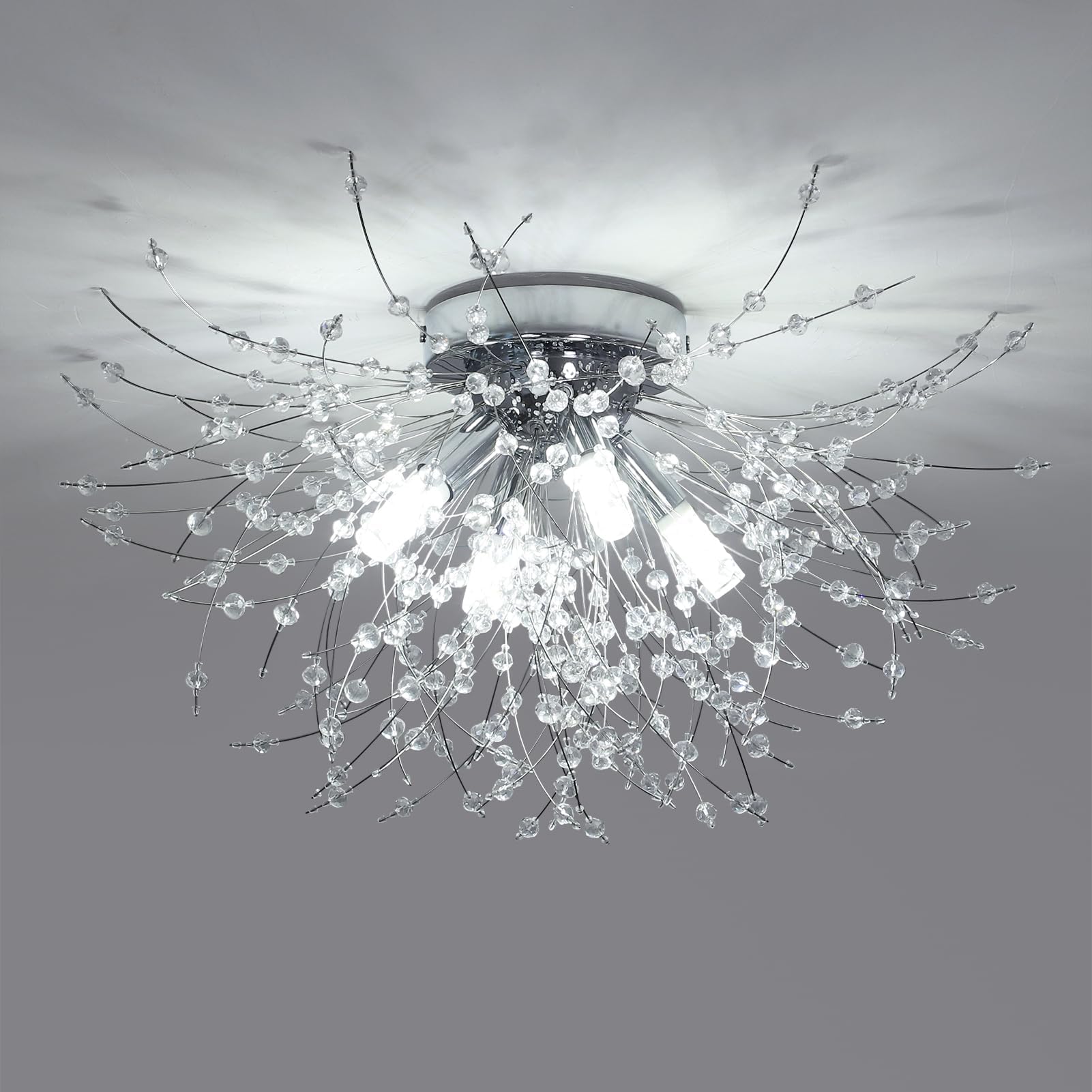 HMVPL Chrome Crystal 4-Light Mini Firework Ceiling Light Fixture ...