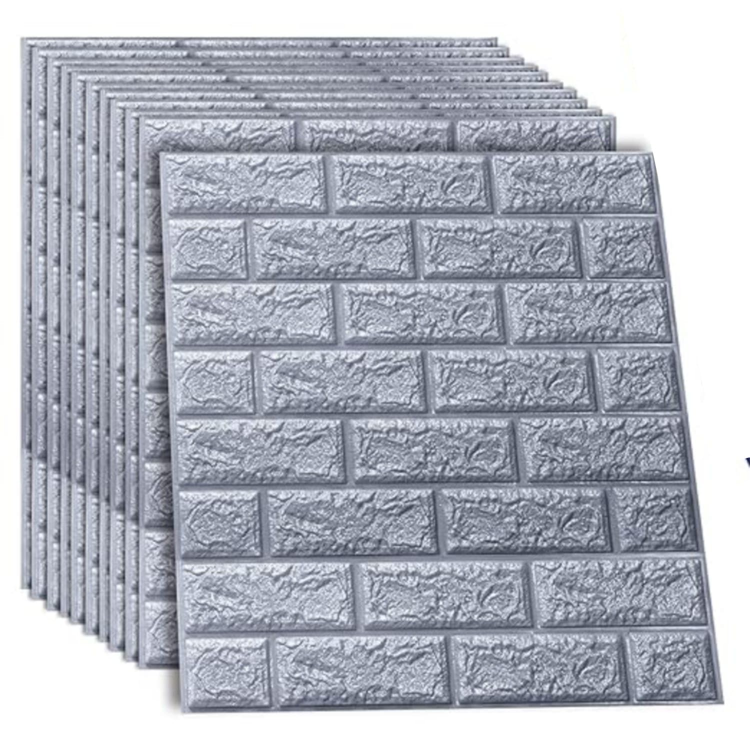 HEINRICHED 3D Grey Brick Wall Panels Peel and Stick Wallpaper, Self Adhesive Waterproof Foam ...