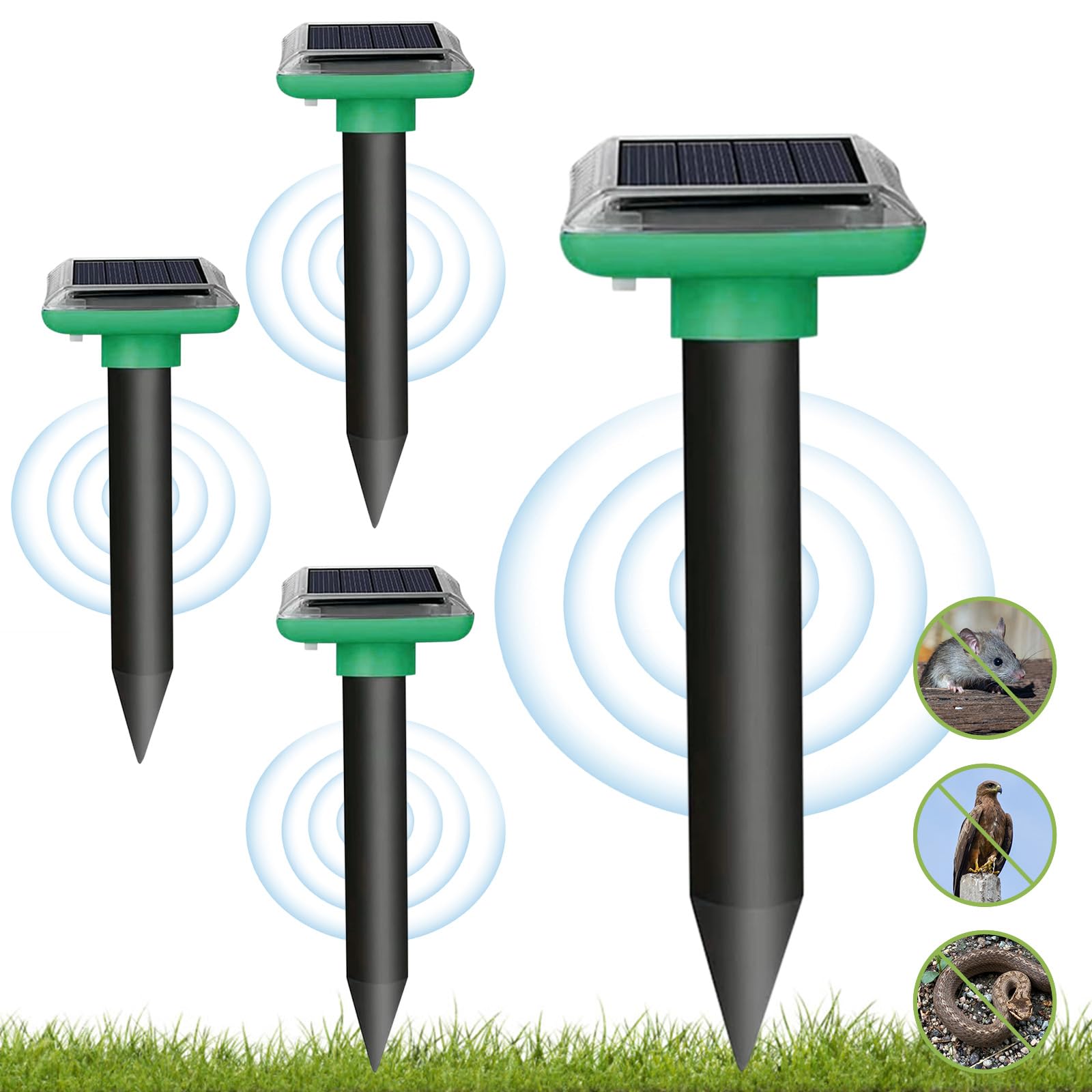 4 Pack Mole Repellent, Ultrasonic Solar Powered Repellent, Waterproof ...