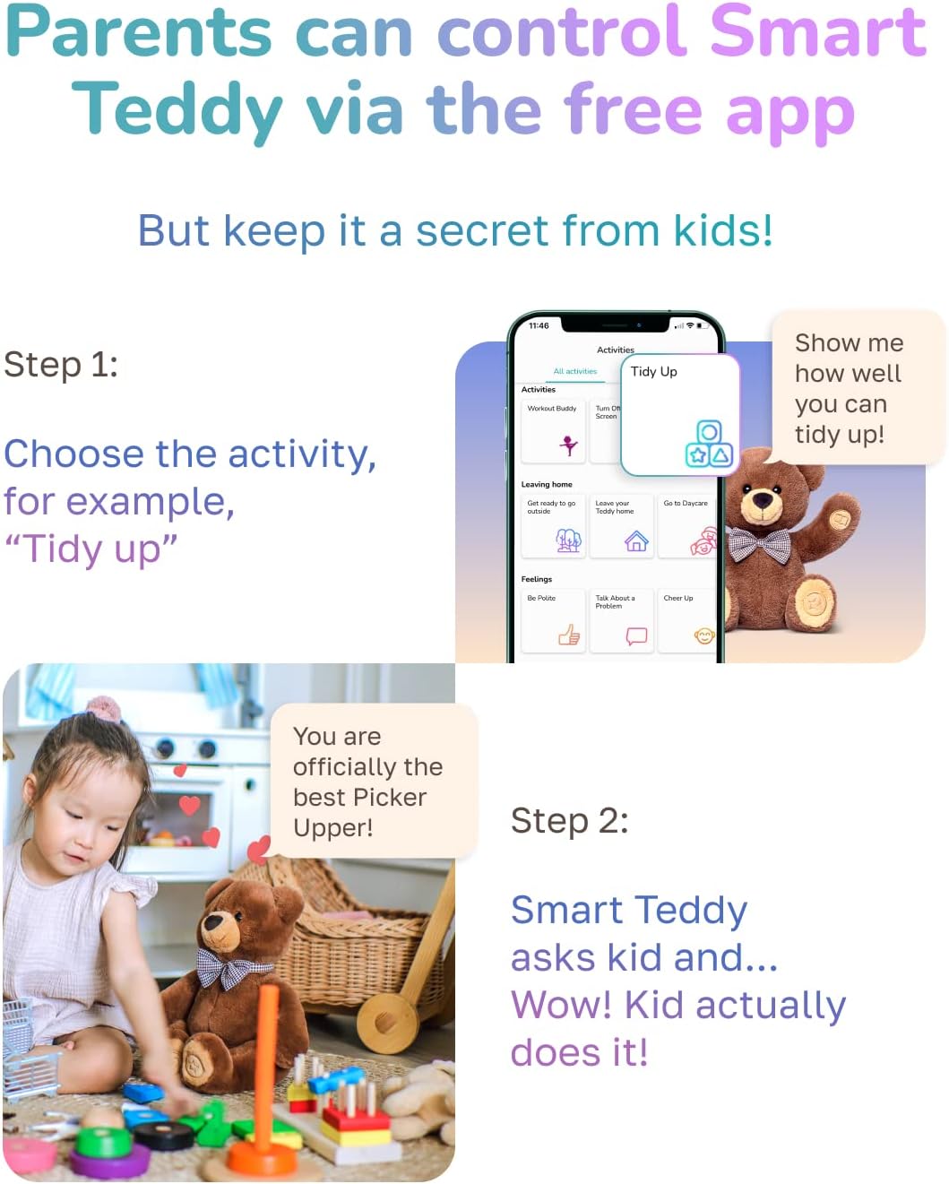 Interactive Smart Teddy Bear: Soft Plush Toy with Bedtime Stories and ...
