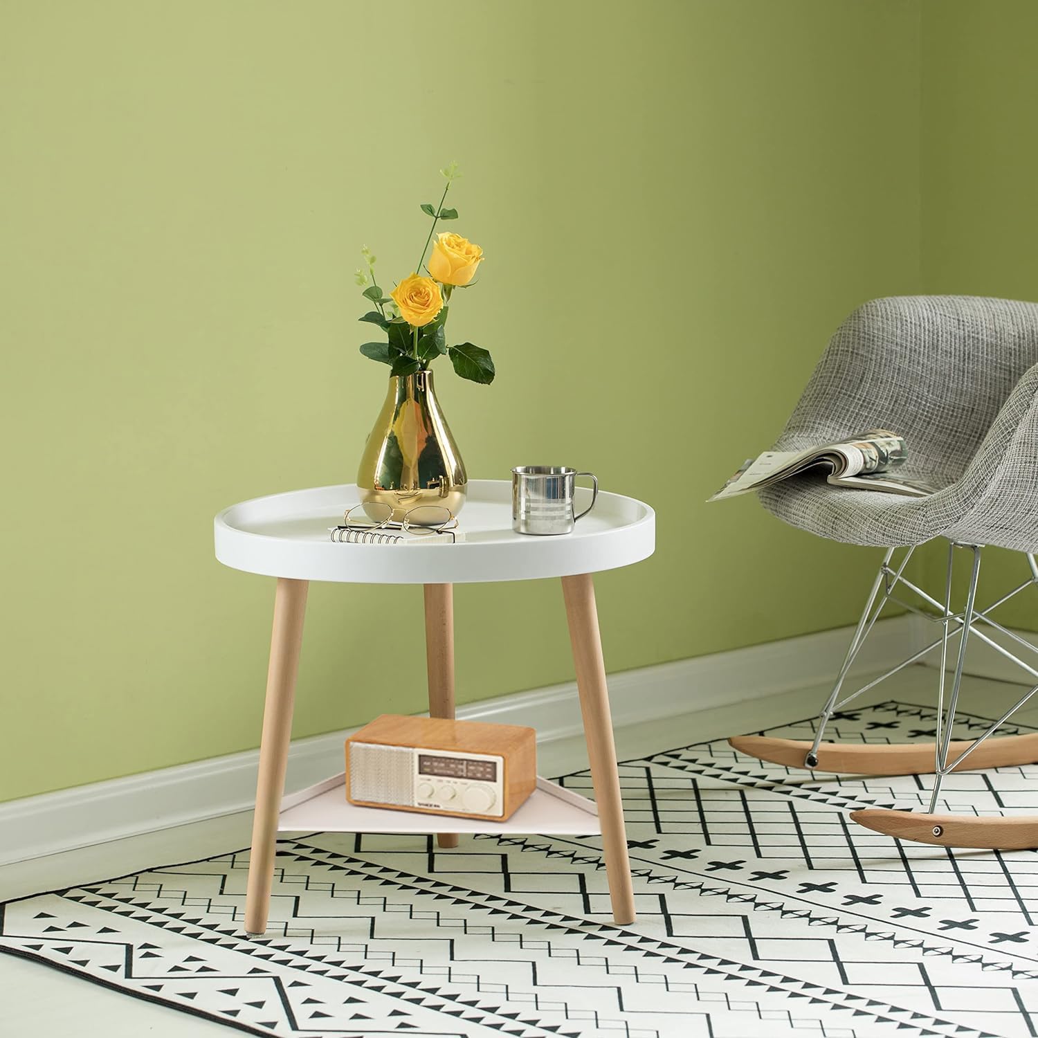 Bentifar End Table,2-Tier Coffee Table,Round Sofa Side Table,Edge ...