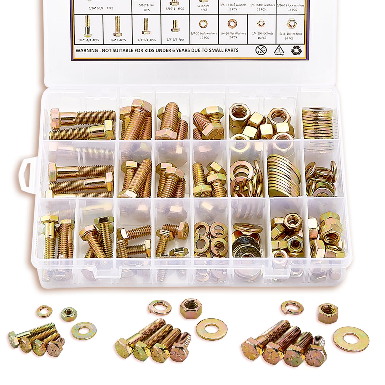 ZTF SAE Grade 8 Bolts and Nuts Assortment Kit, Heavy Duty Hex Cap Screw ...
