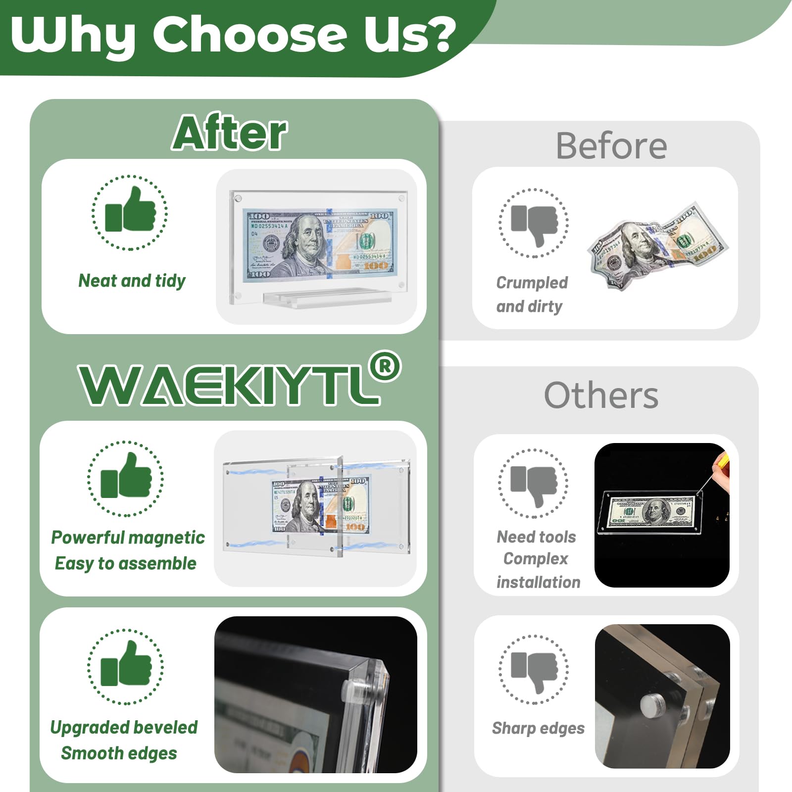 Snapklik.com : Dollar Bill Frame Acrylic Display Holder Money Frame For ...