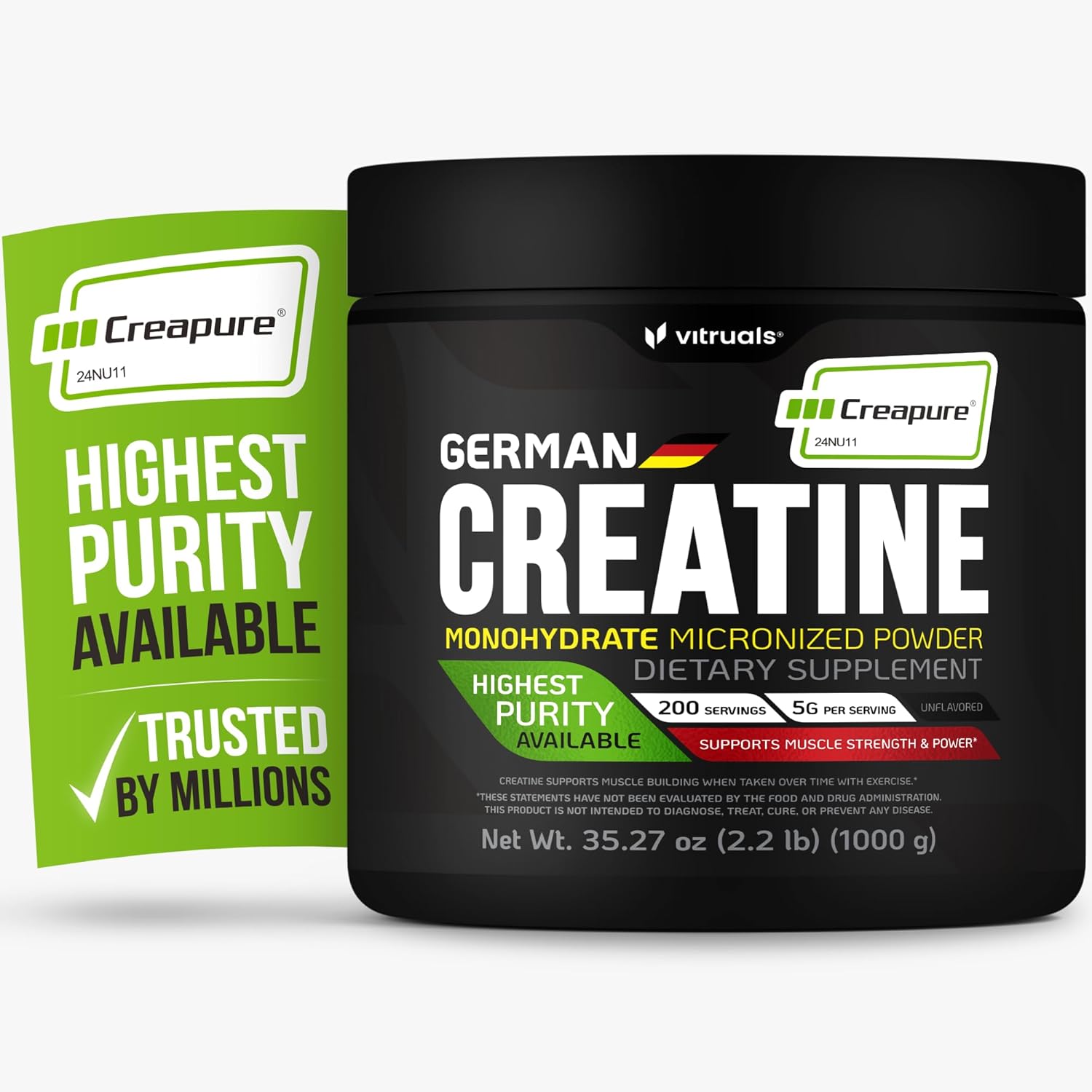 Amazon.com: VITRUALS Creapure Creatine Monohydrate Powder – 35.27oz (2 ...