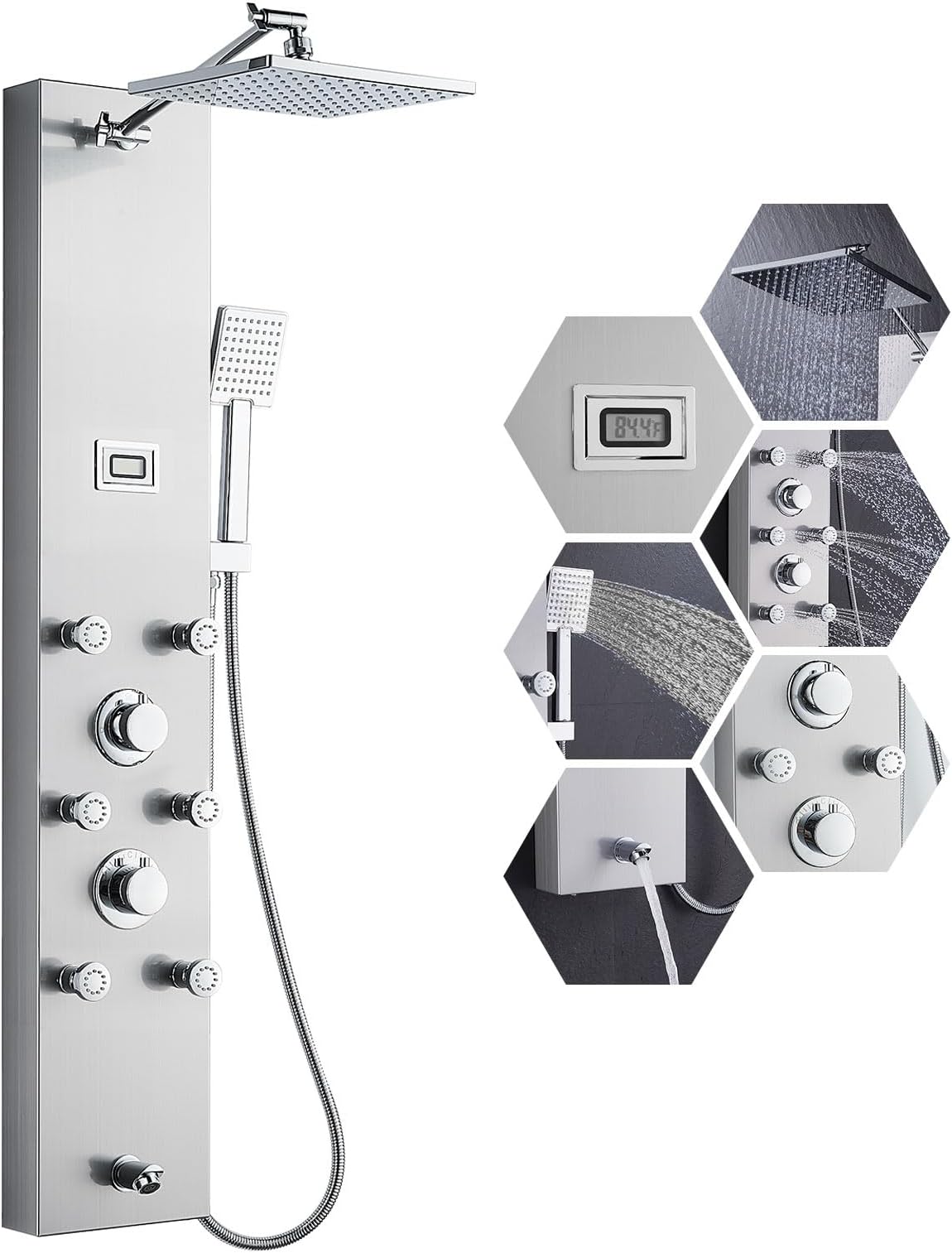 Blue Ocean ™ 52" Stainless Steel SPS392H Shower Panel Tower System with ...