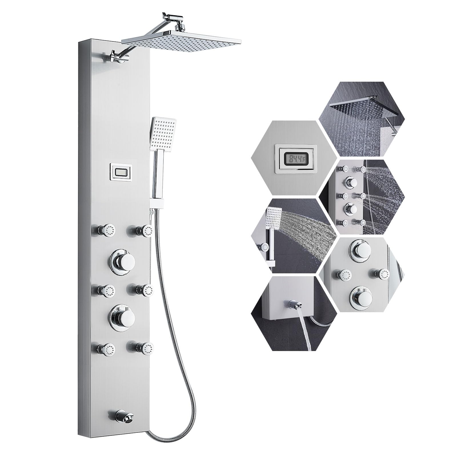MENATT 304 Stainless Steel Shower Panels System with 6 Body Jets ...